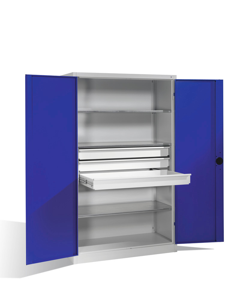 Armoire à outillage Cabo, portes battantes, 3 étagères, 3 tiroirs, L ...