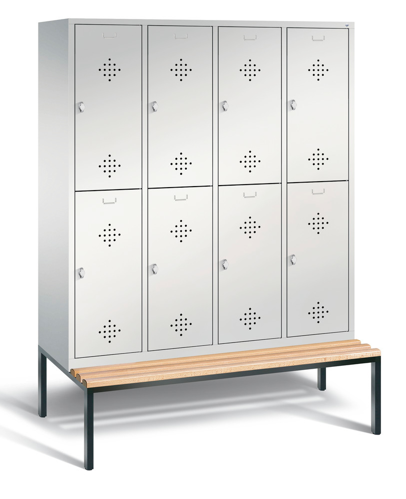 Double locker with bench Cabo, 8 compartments, W 1590, H 2090, D 500/ ...
