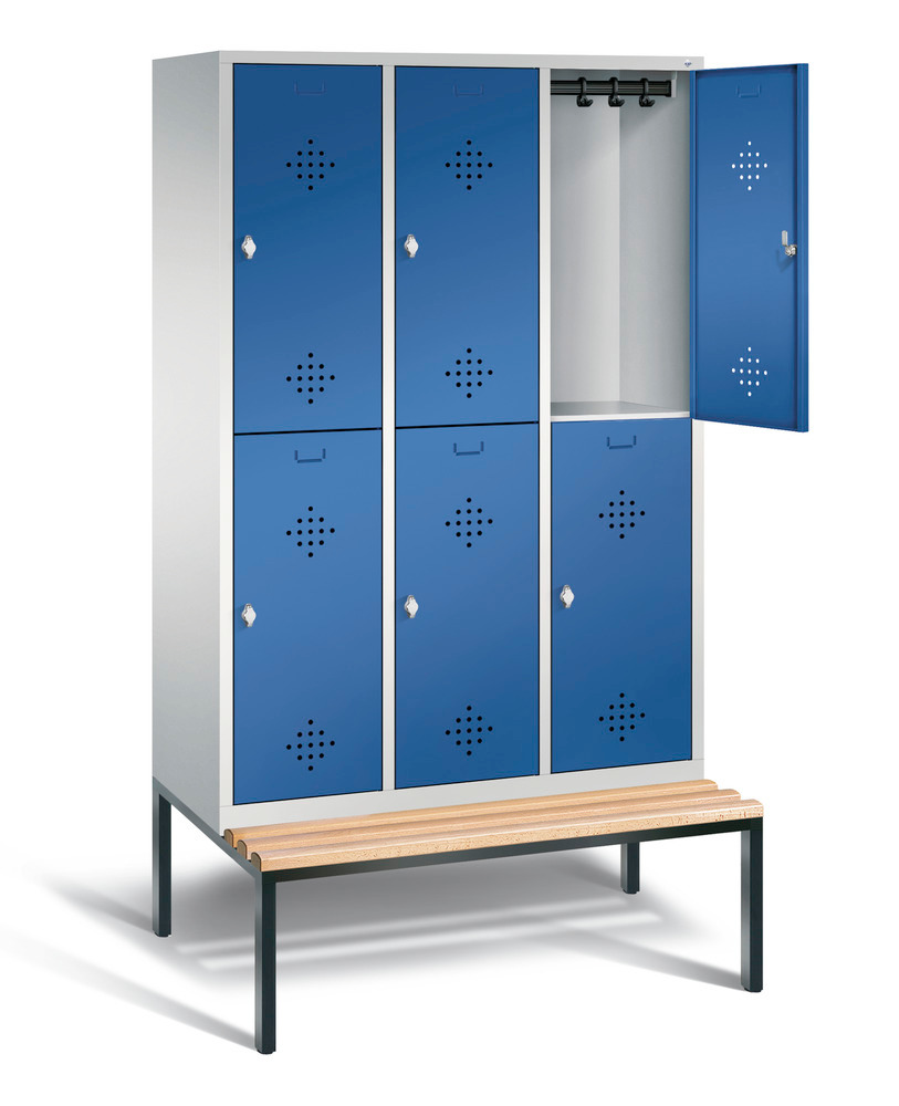Double locker with bench Cabo, 6 compartments, W 1200, H 2090, D 500/ ...