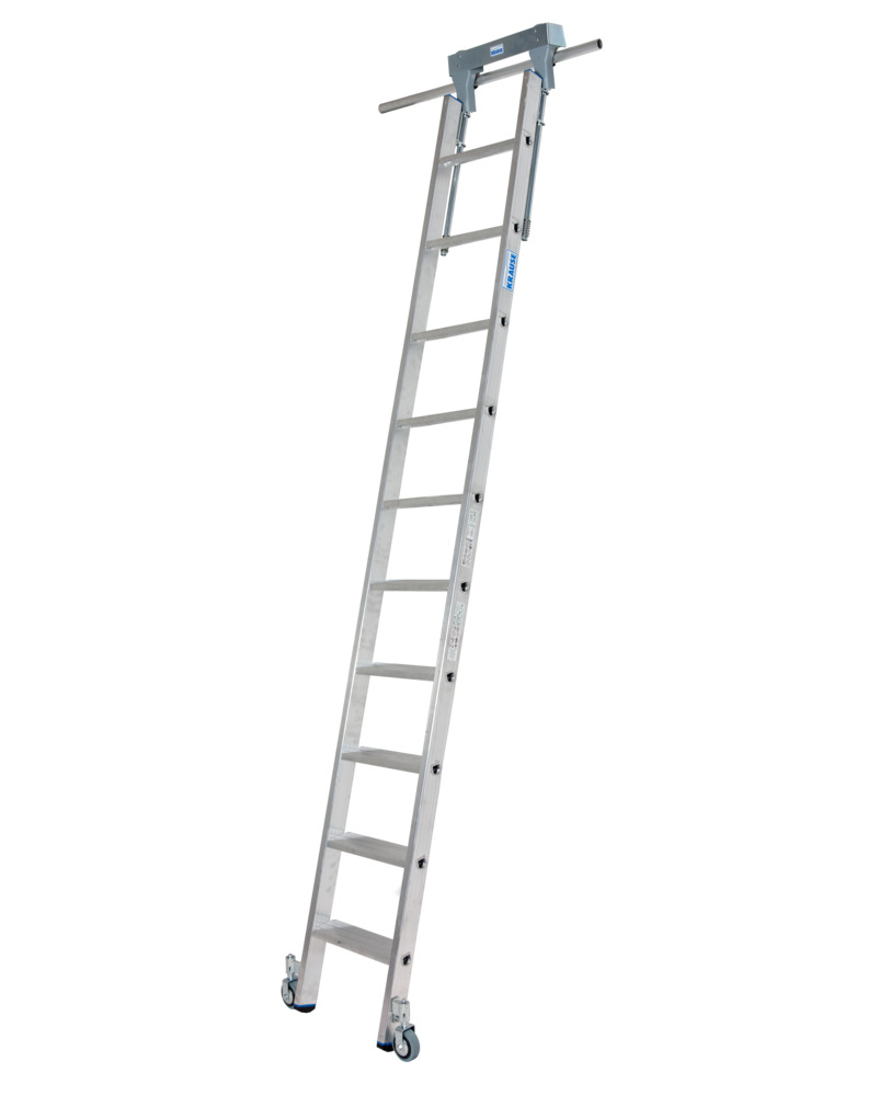 Escada com estante alumínio, móvel, com caminho de rolamento, 10 degraus