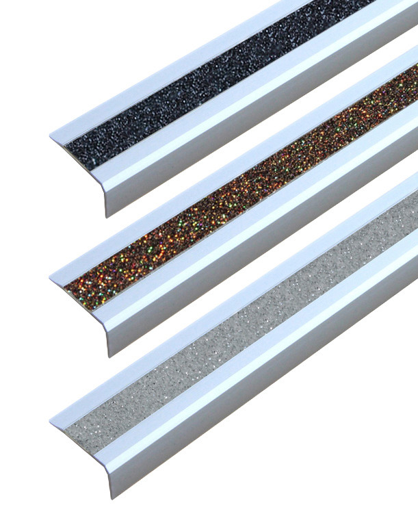 Anti-slip edge profile, aluminium m2, GlitterGrip, silver, W 800 mm