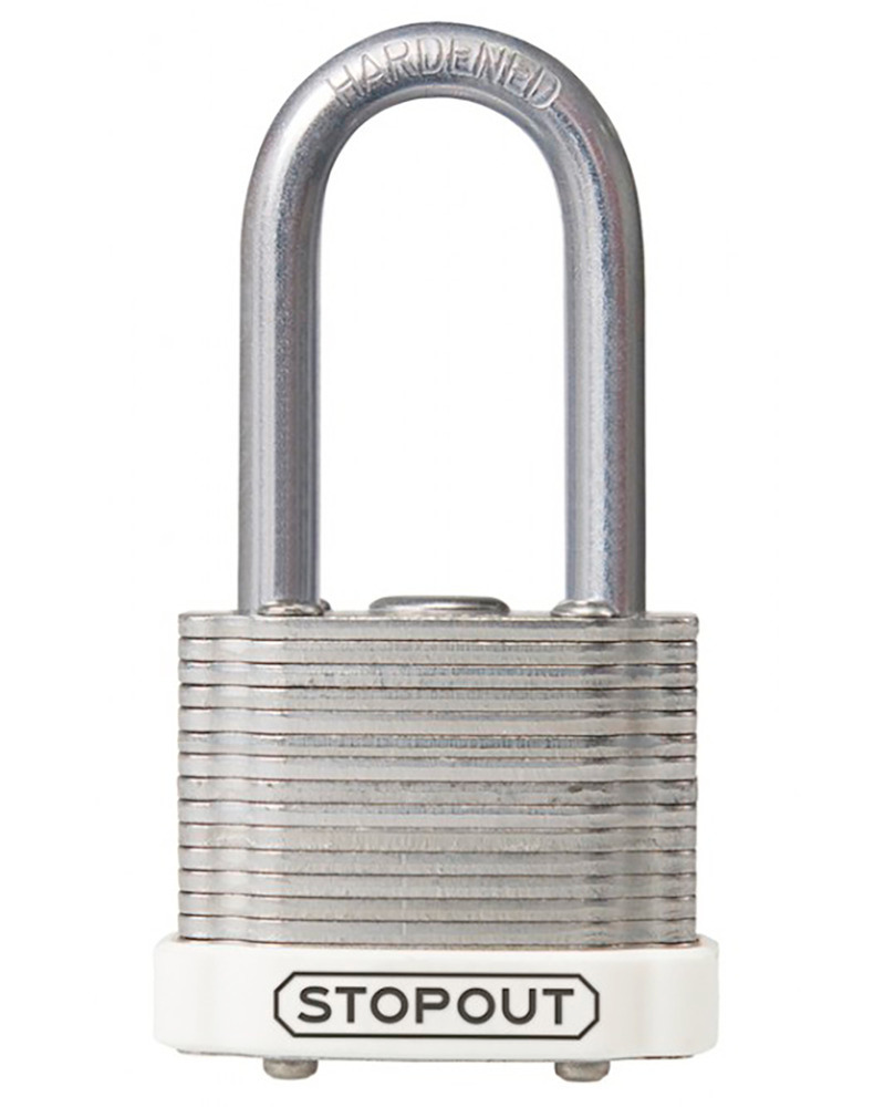 STOPOUT® Laminated Steel Padlocks-White-Shackle Clearance Ht.: 1 1/2"