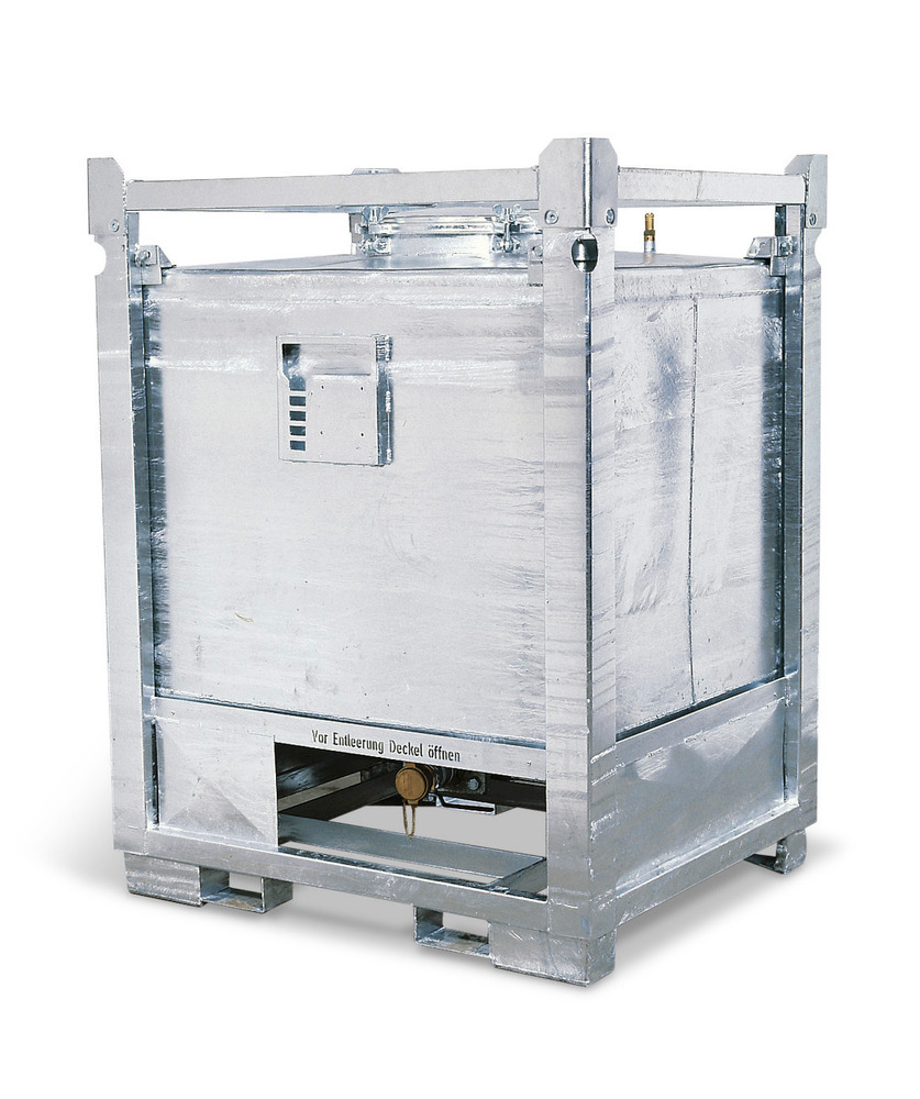 ASF container with bottom drain, 1000 litre volume, hot dip galvanised