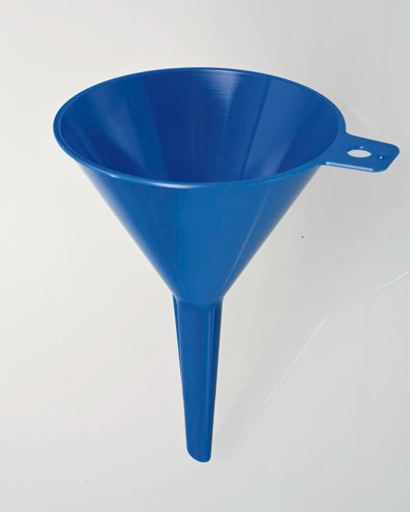 Blue disposable liquid funnel PS, Ø100mm, sterile