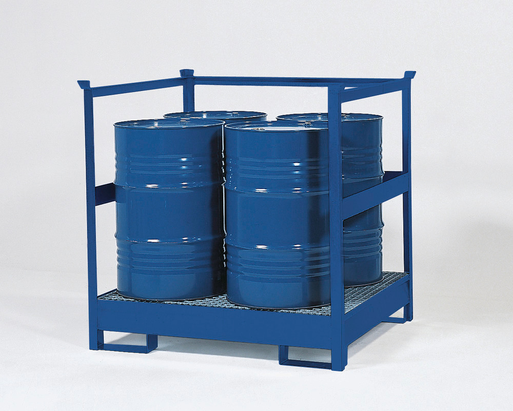 Drum storage unit 4 P2-R-V50, painted steel, stackable, for 4x205 litre ...