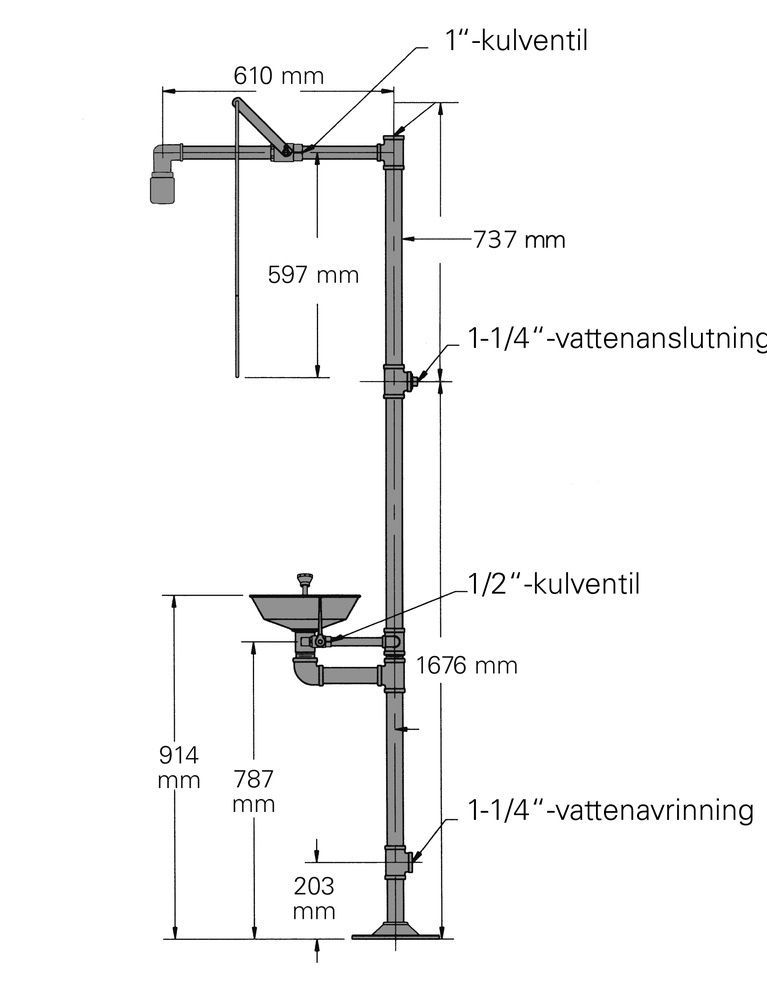 Nöddusch med ögondusch G 1902, med handfat i rostfritt stål för ögon ...