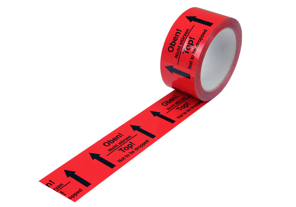 Warning tape, PP, imprint Top, in signal red, 50 mm wide x 66 rm