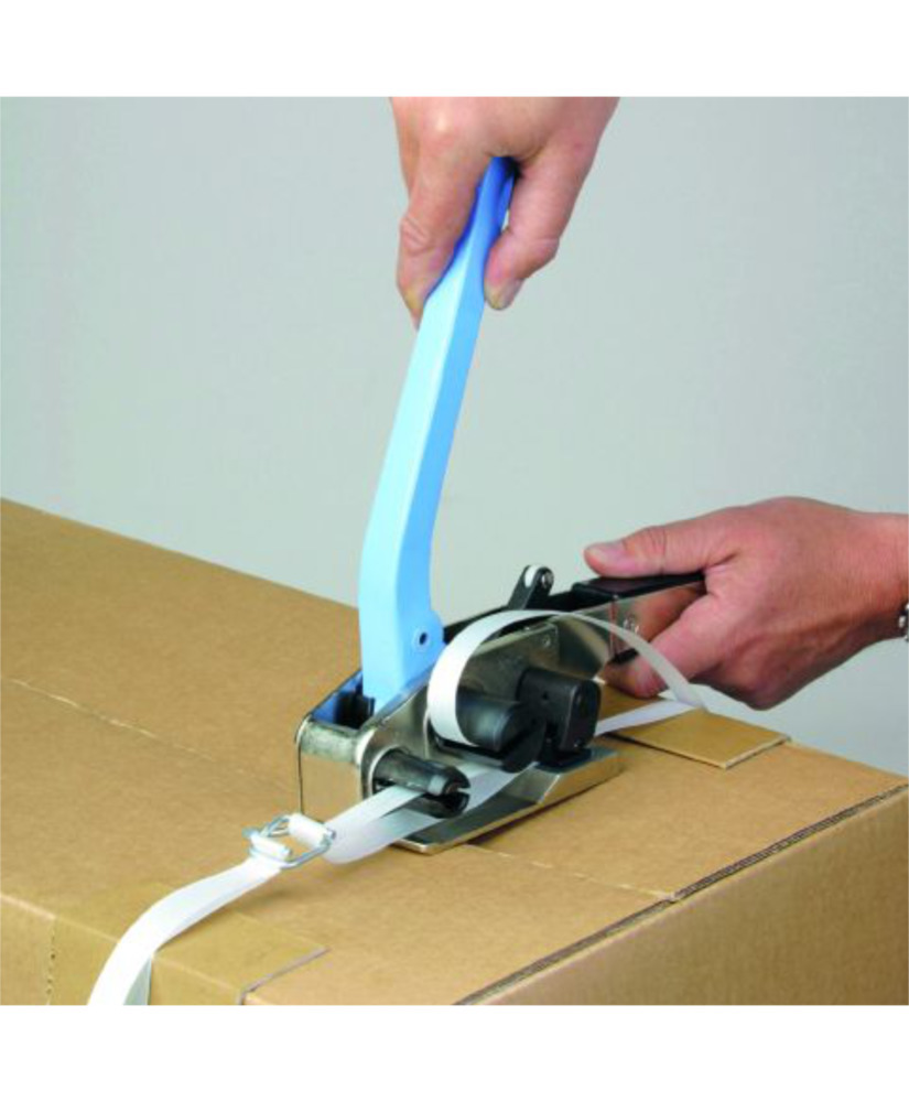 Reel clamp for polyester and PP strapping