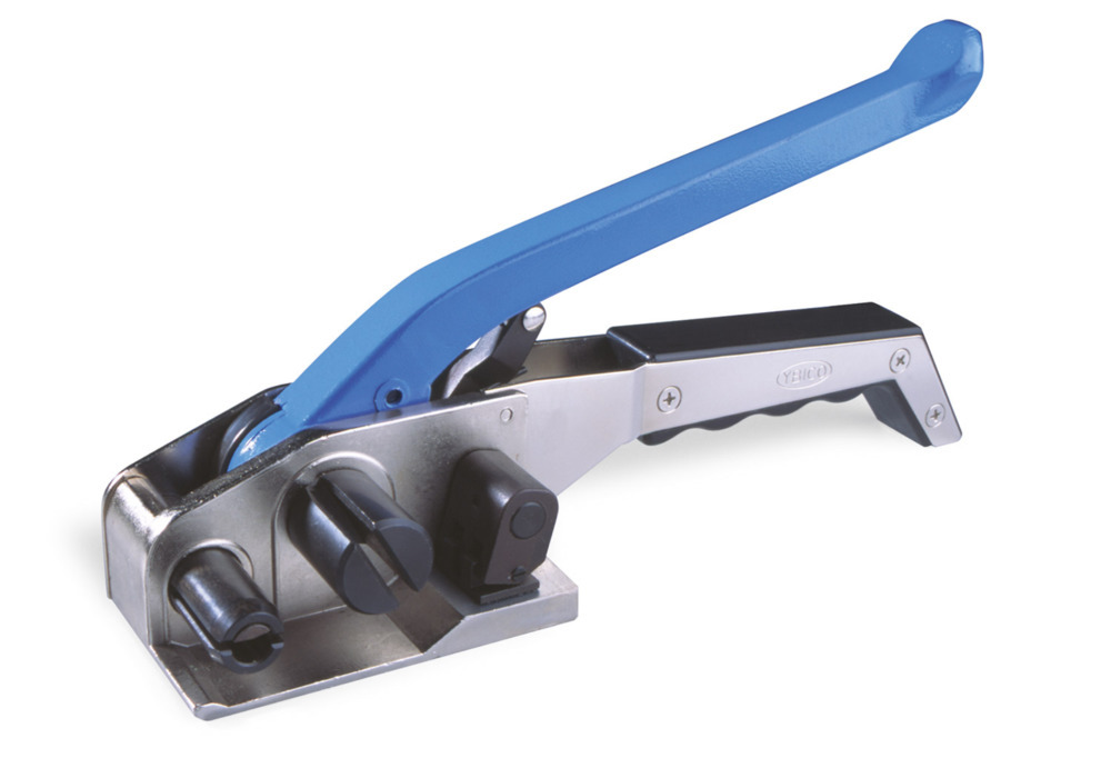 Reel clamp for polyester and PP strapping